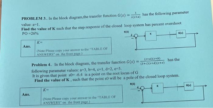 Solved PROBLEM 3.. In the block diagram, the transfer | Chegg.com