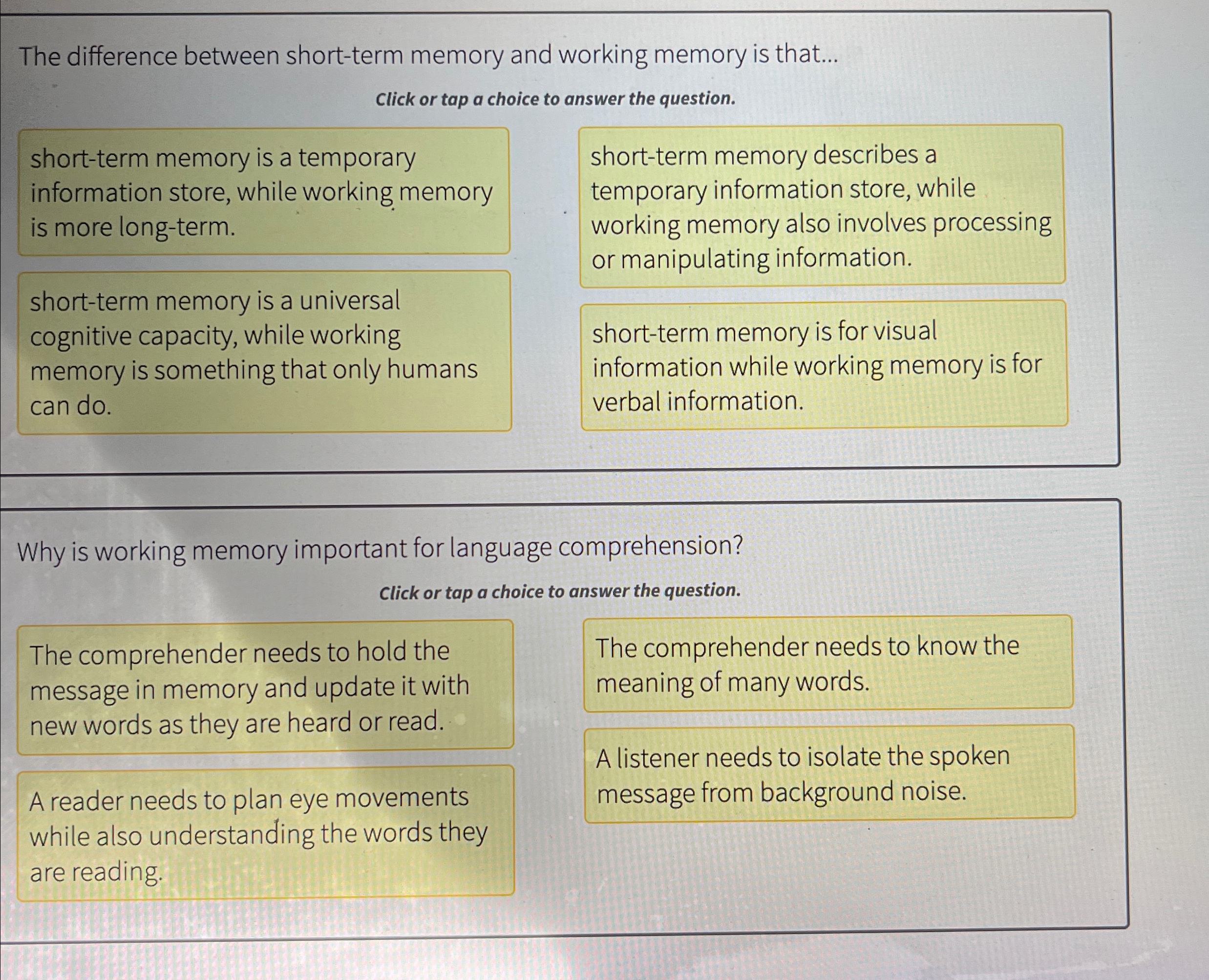 Solved The difference between short-term memory and working | Chegg.com