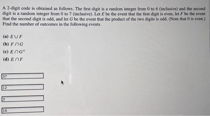 Solved A 2-digit code is obtained as follows. The first | Chegg.com