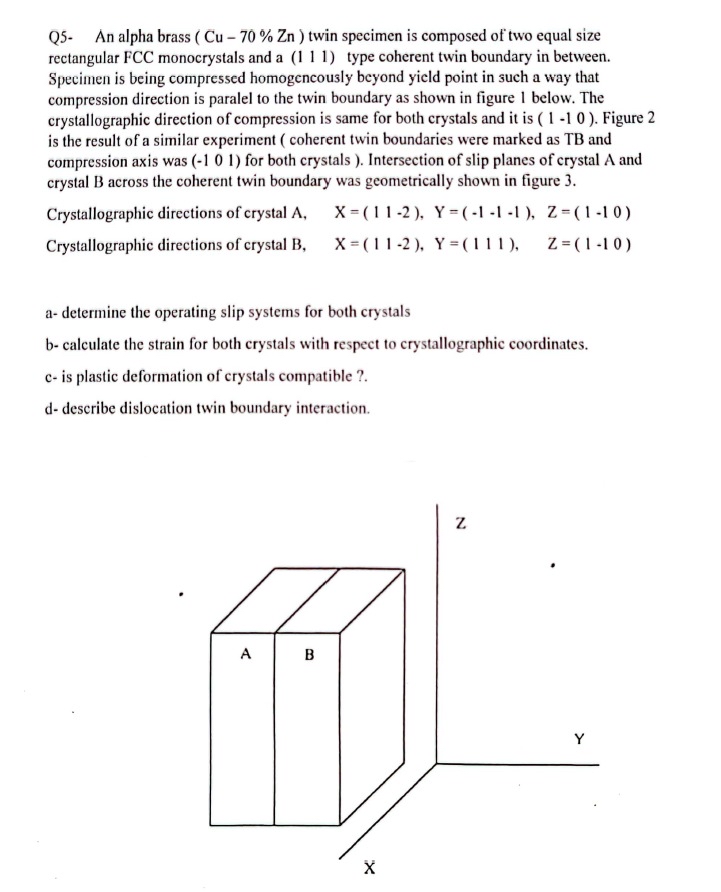 Solved Q5- ﻿An alpha brass ( Cu-70%Zn ﻿twin specimen is | Chegg.com