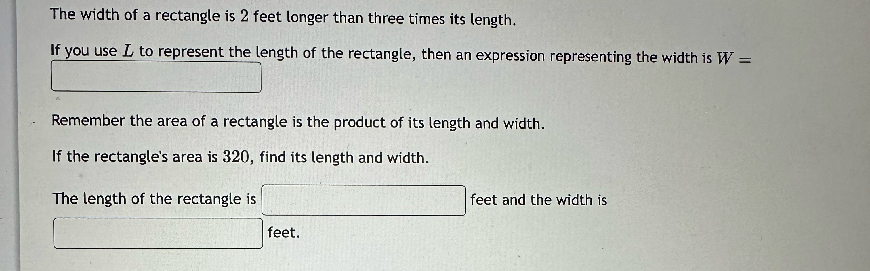 Solved The width of a rectangle is 2 ﻿feet longer than three | Chegg.com