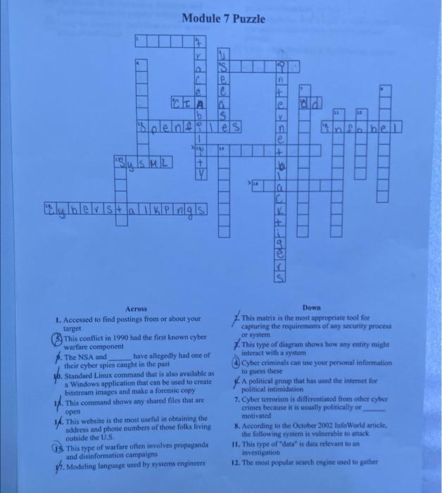 Solved Module 7 Puzzle Across 1. Accessed to find postings | Chegg.com