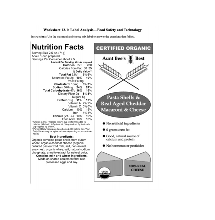 Solved Worksheet 12 1 Label Analysis Food Safety And Chegg