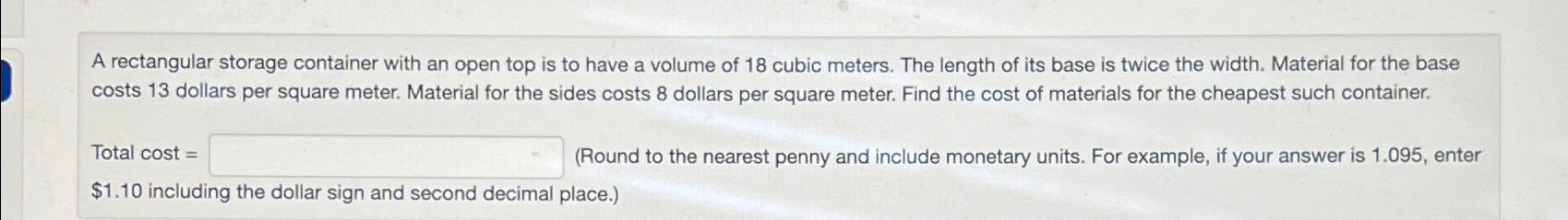Solved A rectangular storage container with an open top is | Chegg.com