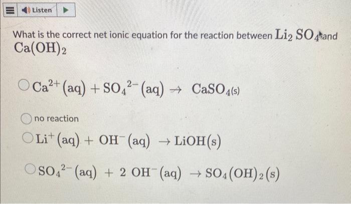 Solved What is the correct net ionic equation for the | Chegg.com