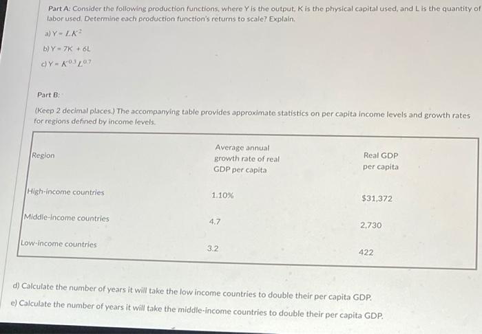 Solved Part A: Consider the following production functions, | Chegg.com