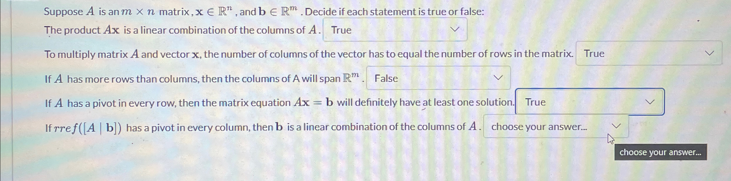 Solved Suppose A ﻿is an m×n ﻿matrix, ξnRn, ﻿and binRm. | Chegg.com