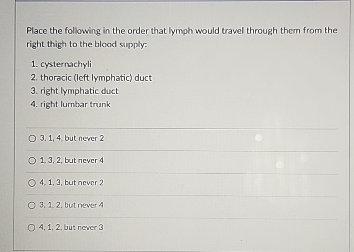 Solved Place the following in the order that lymph would | Chegg.com