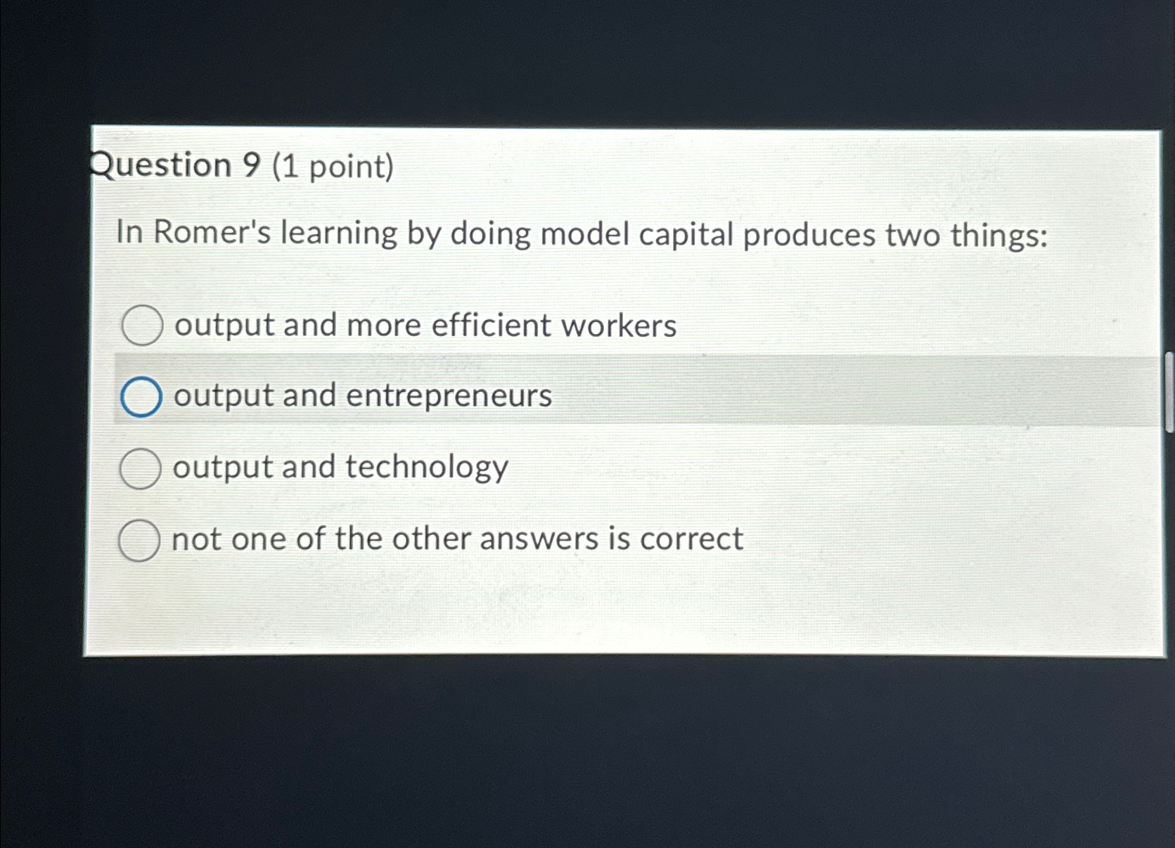Solved Question 9 (1 ﻿point)In Romer's learning by doing | Chegg.com