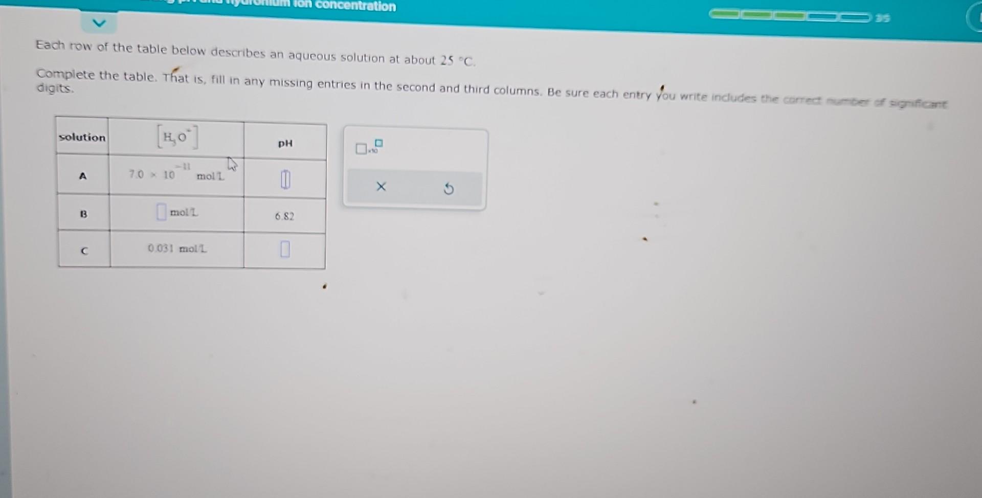 Solved Each row of the table below describes an aqueous | Chegg.com