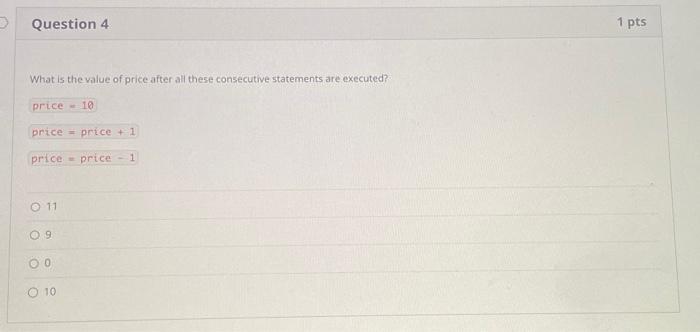 Solved What is the value of price after all these | Chegg.com