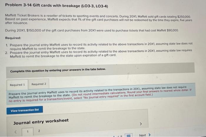 Solved Problem 3-14 Gift cards with breakage (LO3-3, LO3-4) | Chegg.com
