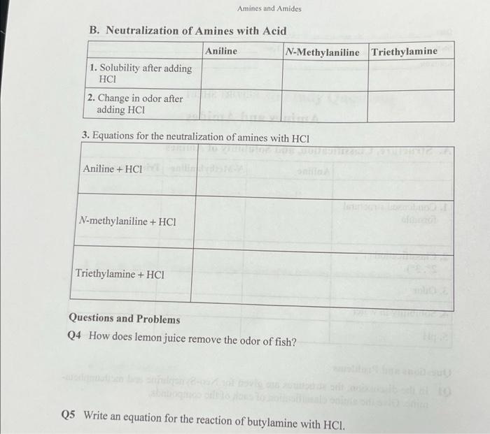 Solved B. Neutralization of Amines with Acid 1. Solubility | Chegg.com