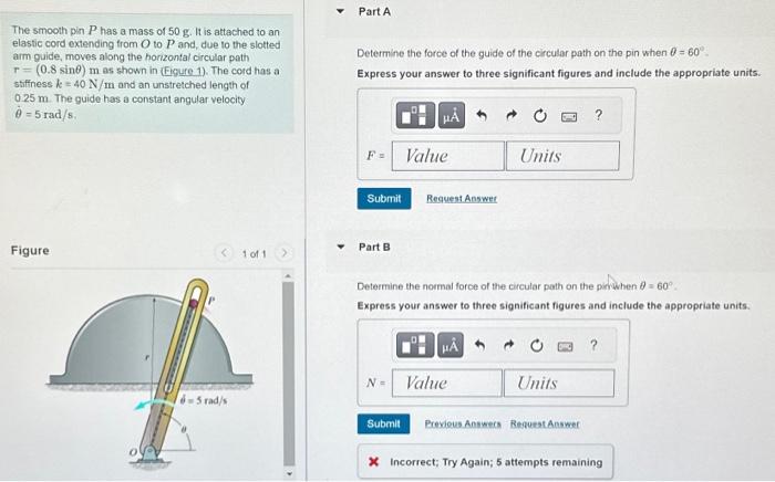 Solved The smooth pin P has a mass of 50 g. It is attached | Chegg.com