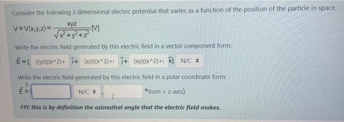 Solved Consider the following 3 dimensional electric | Chegg.com