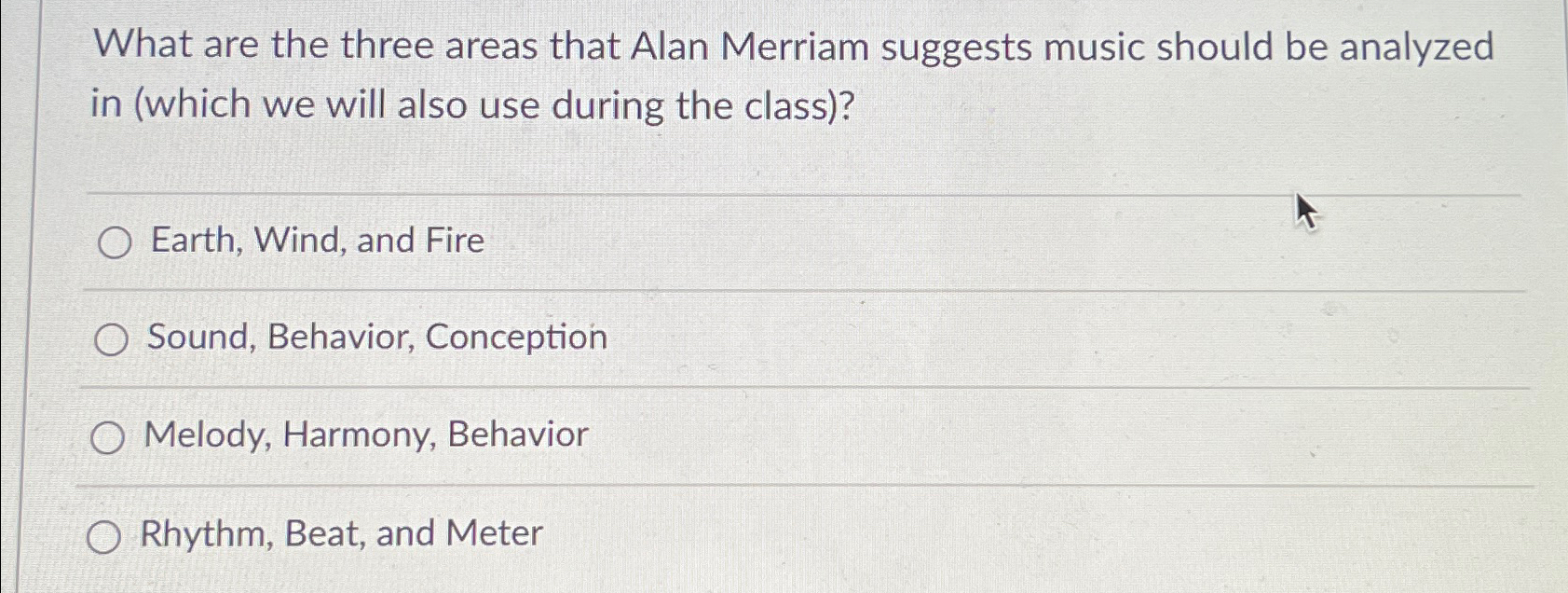 Solved What are the three areas that Alan Merriam suggests | Chegg.com