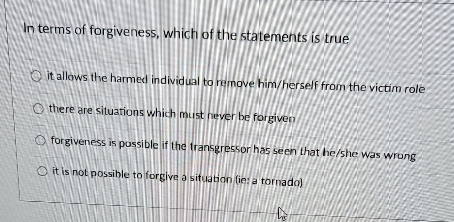 Solved In terms of forgiveness, which of the statements is | Chegg.com