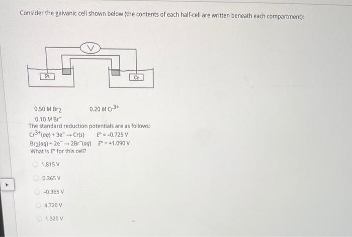Solved Consider the galvanic cell shown below (the contents | Chegg.com