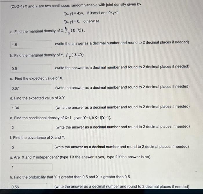 Solved (CLO-4) X and Y are two continuous random variable | Chegg.com