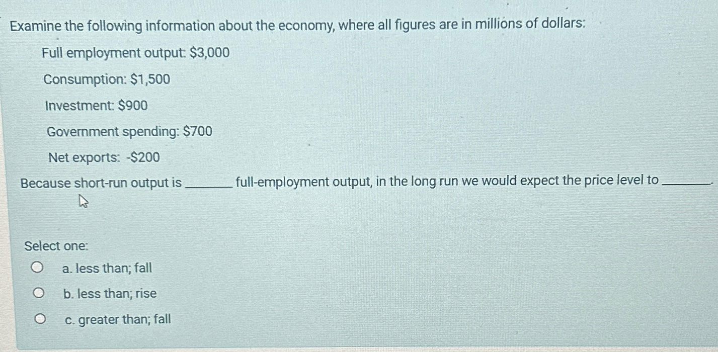 Solved Examine the following information about the economy, | Chegg.com
