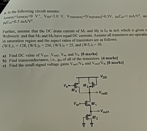 Solved In the following circuit assume:λNMOS , ﻿an | Chegg.com