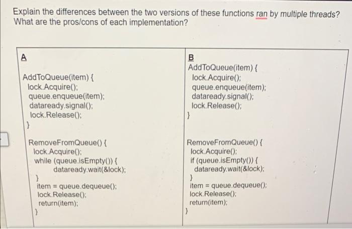 Solved Explain the differences between the two versions of | Chegg.com