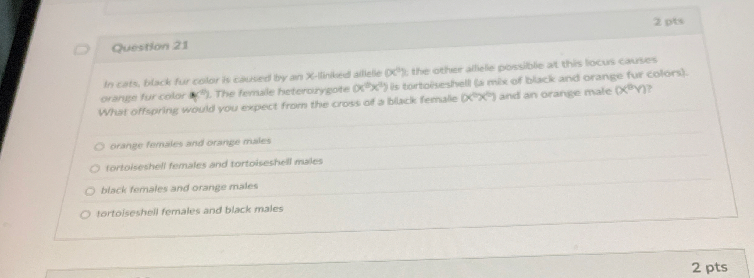 High Quality SOLUTION 2 ﻿ptsQuestion 21In cats, black fur color is caused | Chegg.com