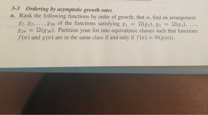 Solved 3-3 Ordering by asymptotic growth rates a. Rank the | Chegg.com