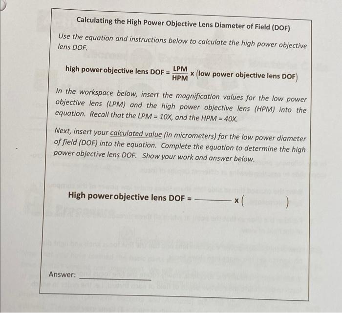 Solved low power and high power objective lenses. Record you | Chegg.com