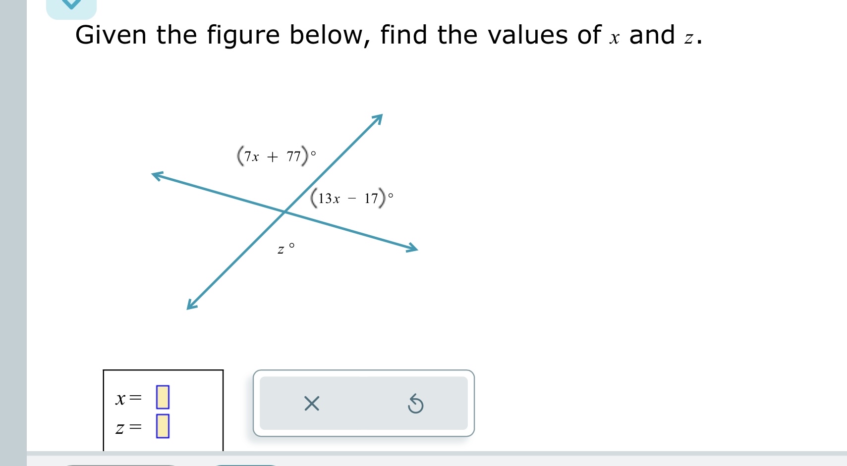Solved Given the figure below, find the values of x ﻿and | Chegg.com
