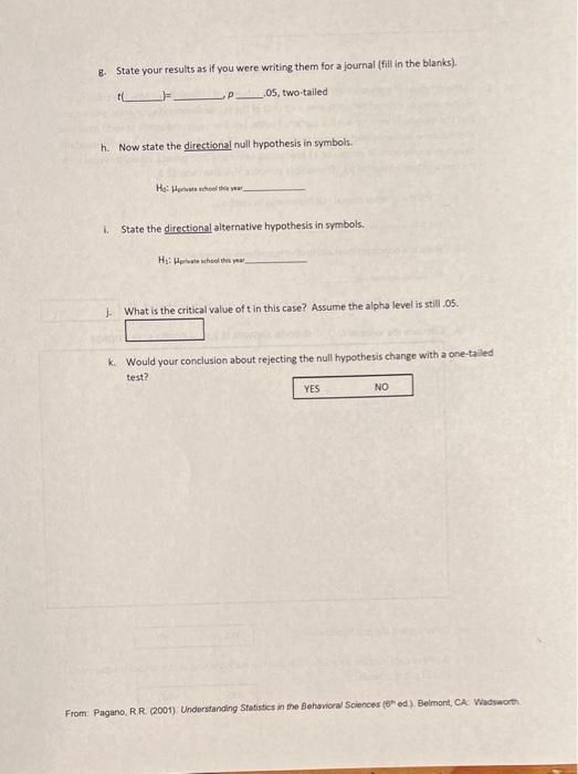 Solved I need help with a One Sample t test worksheet. There | Chegg.com
