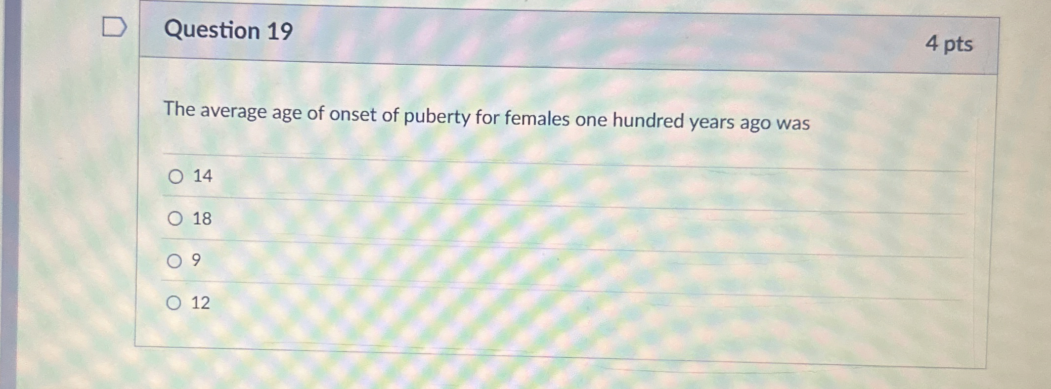 Solved Question 194 ﻿ptsThe average age of onset of puberty | Chegg.com