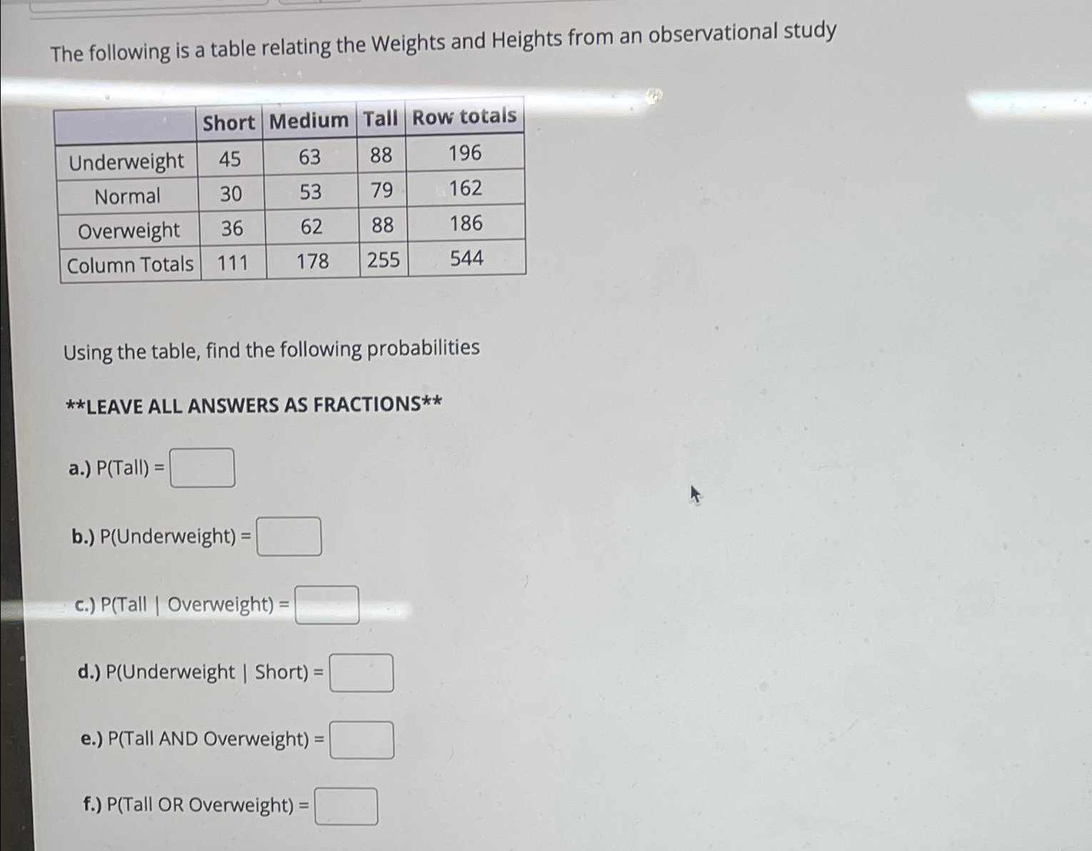The following is a table relating the Weights and | Chegg.com