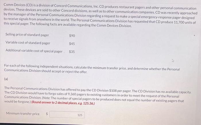 Solved Comm Devices (CD) is a division of Concord | Chegg.com