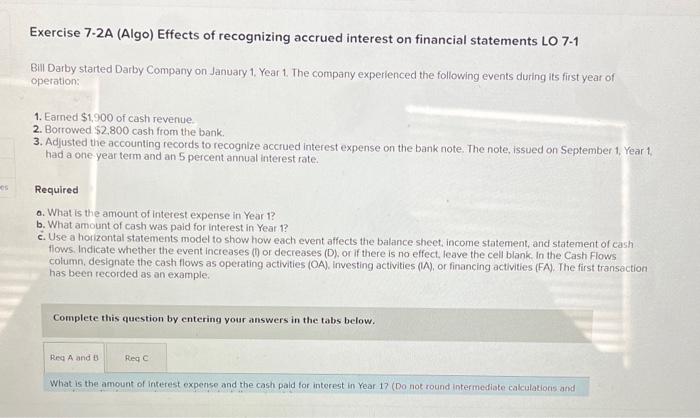 Solved Exercise 7-2A (Algo) Effects of recognizing accrued | Chegg.com