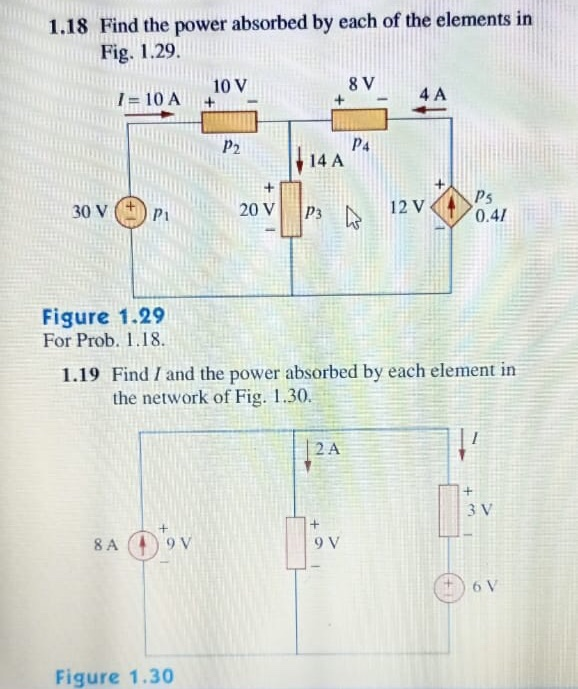 Solved 1.18 Find the power absorbed by each of the elements | Chegg.com