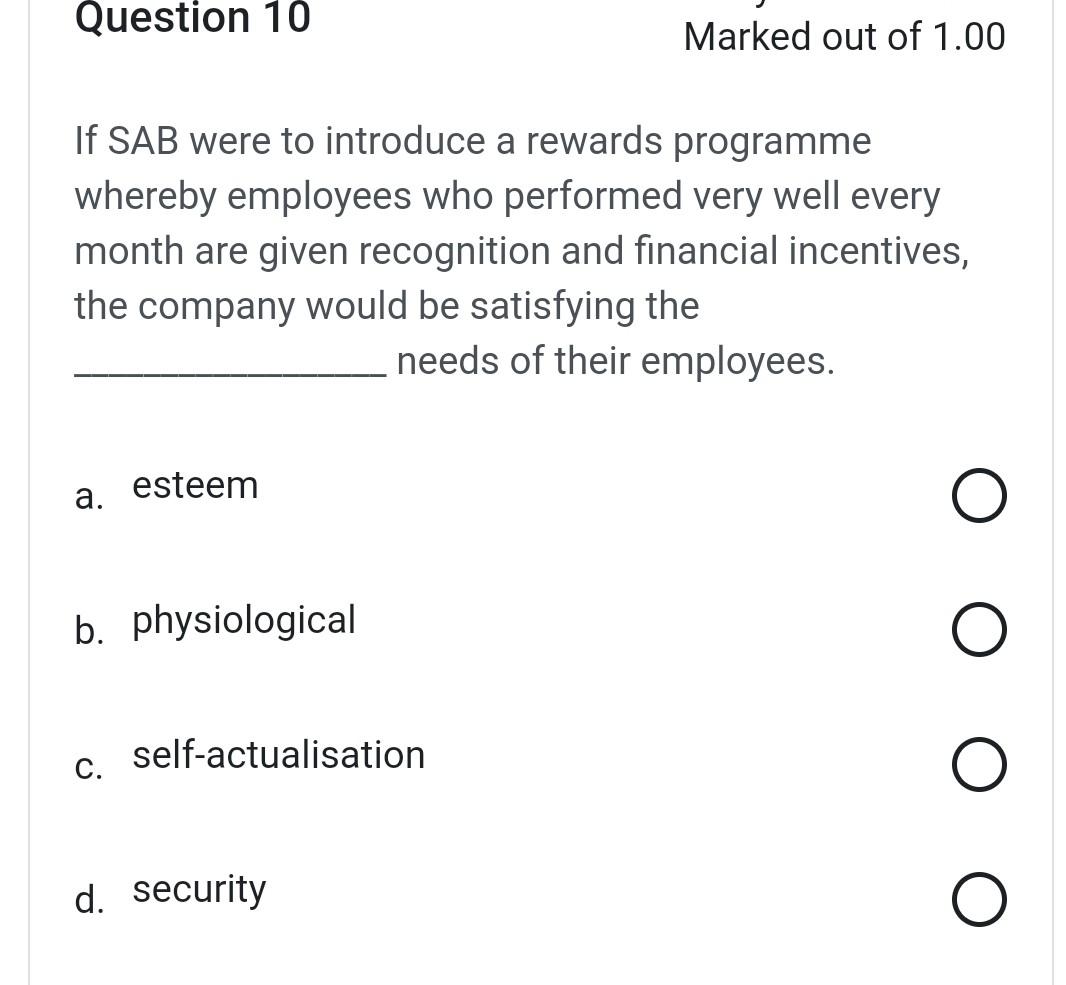 Solved Marked out of 1.00 If SAB were to introduce a rewards | Chegg.com