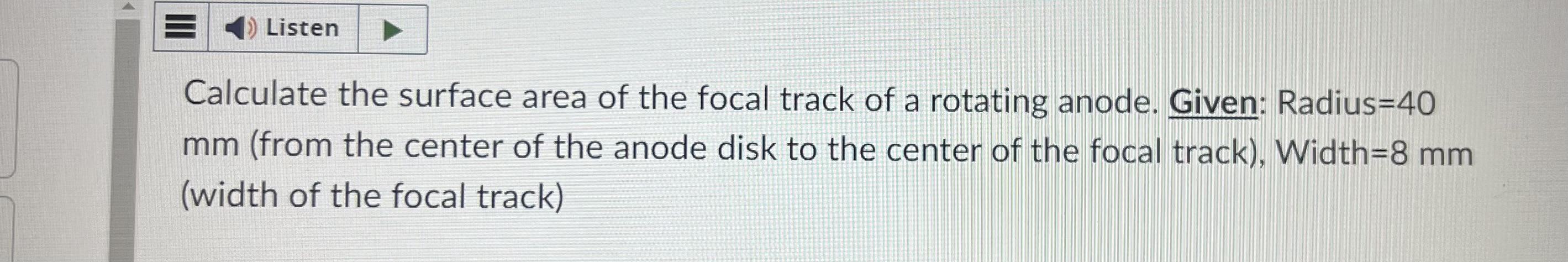 Solved Calculate the surface area of the focal track of a | Chegg.com