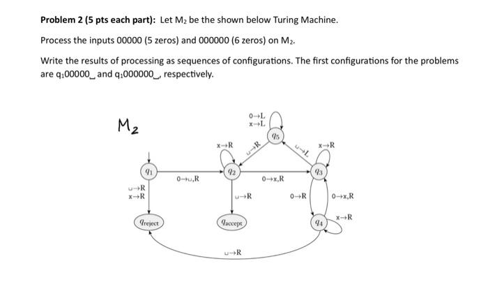 Problem 2 ( 5 pts each part): Let M2 be the shown | Chegg.com