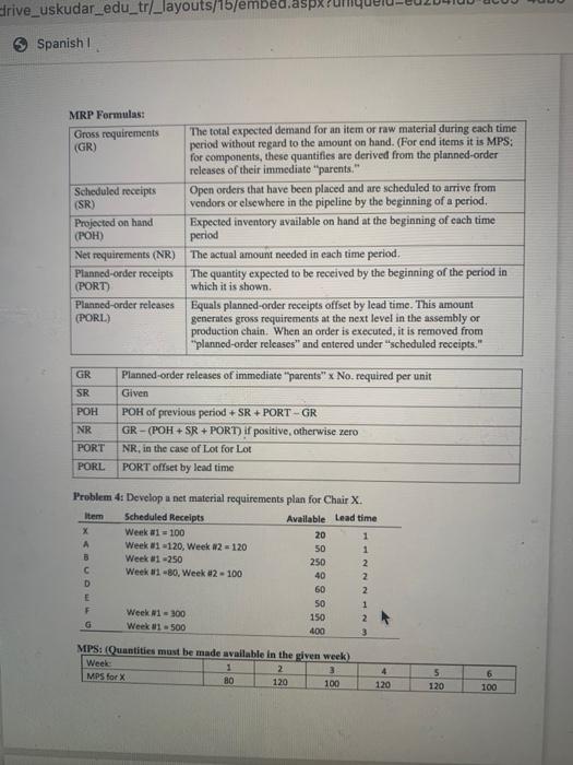 Problem 4: Develop a net material requirements plan | Chegg.com