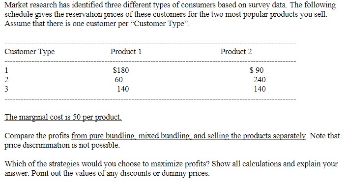Solved Market research has identified three different types | Chegg.com