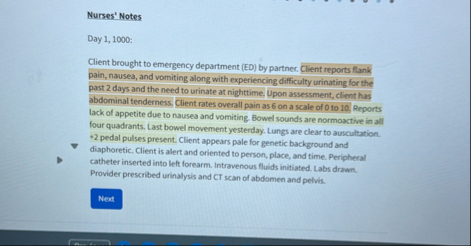 Nurses' NotesDay 1, 1000 ﻿:Client brought to | Chegg.com