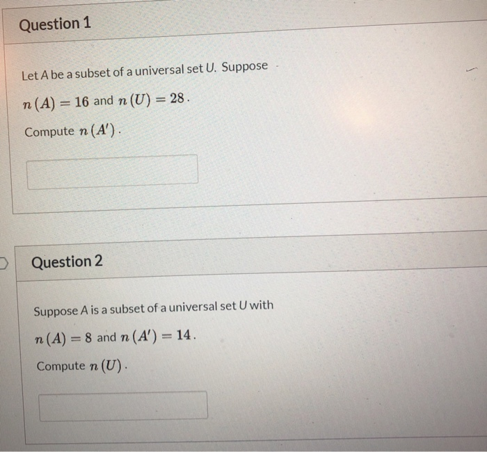 Solved Question 1 Let A be a subset of a universal set U. | Chegg.com