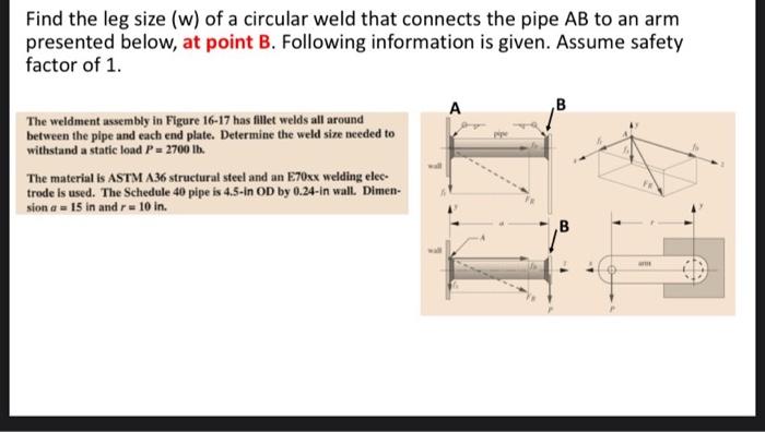Solved Find the leg size (w) of a circular weld that | Chegg.com