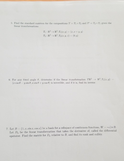 Solved 5. Find the standard matrices for the compositions | Chegg.com