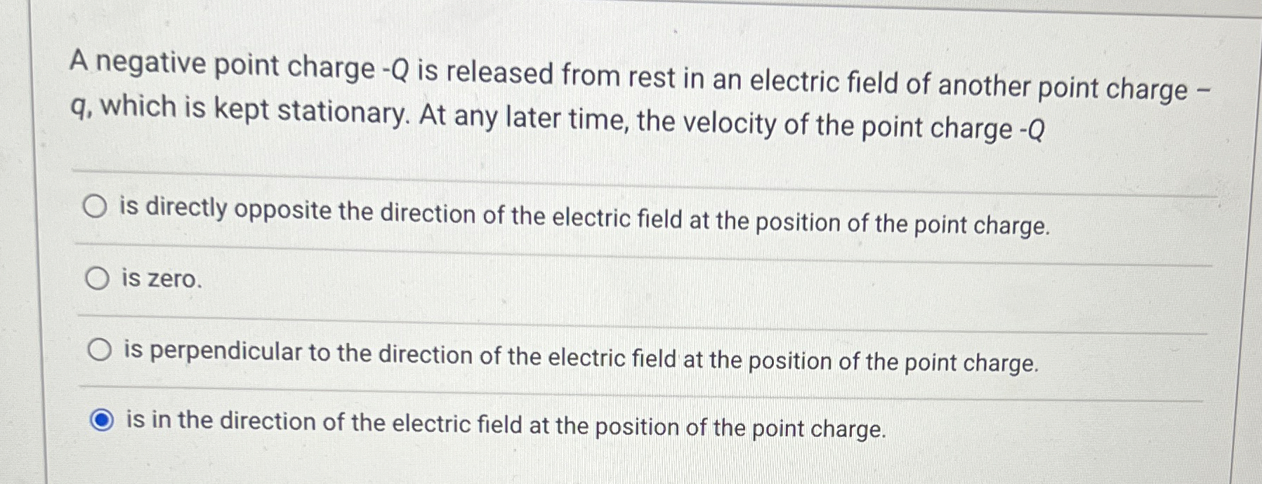 Solved A negative point charge -Q ﻿is released from rest in | Chegg.com