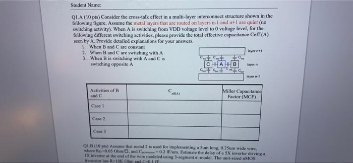 Student Name: QIA (10 pts) Consider the cross-talk | Chegg.com