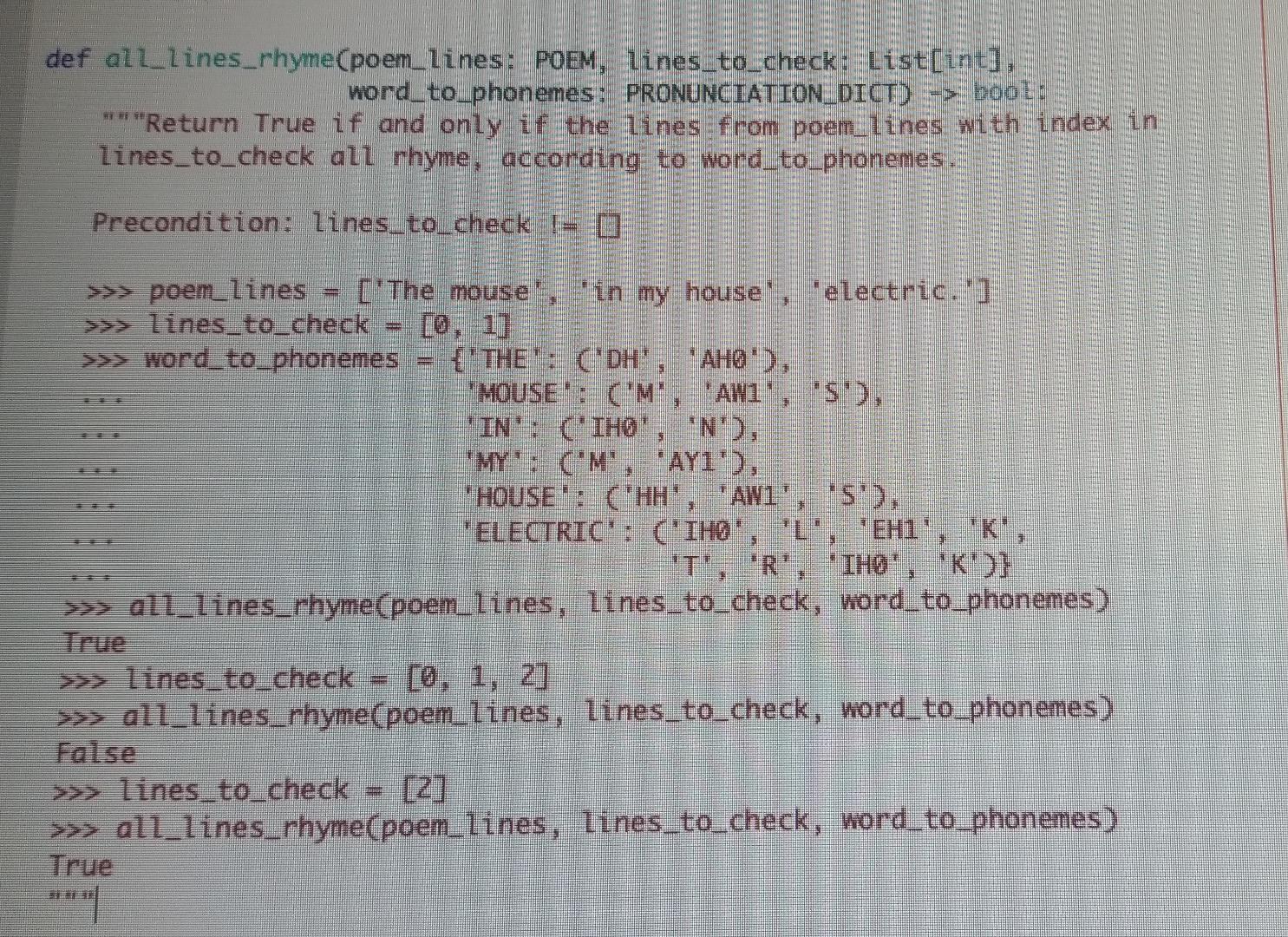 Solved def all_lines_rhyme(poem_lines: POEM, Lines_to_check: | Chegg.com