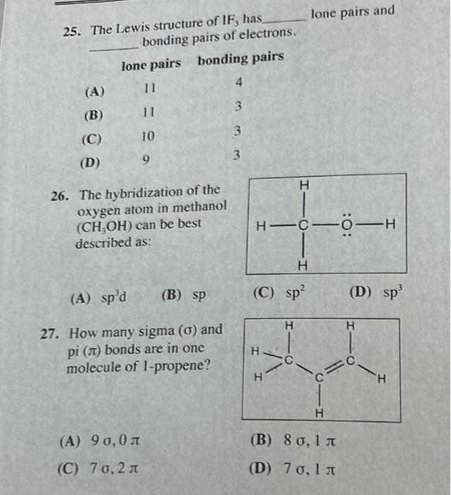 Solved 25. The Lewis structure of IF3 has lone pairs and | Chegg.com