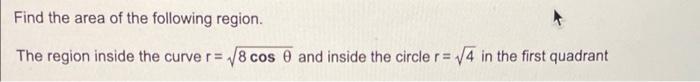Solved Find the area of the following region. The region | Chegg.com